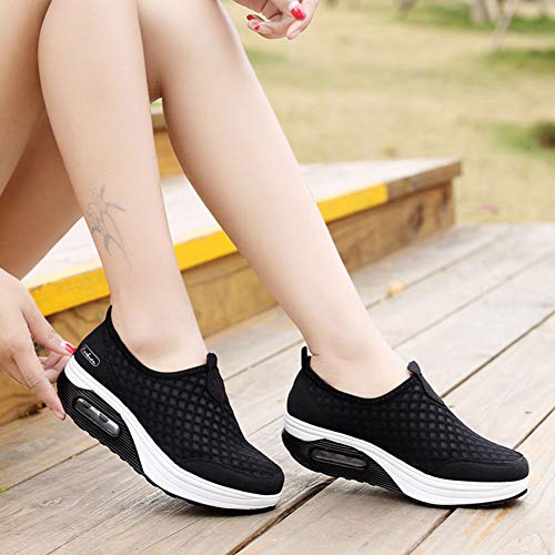 L LOUBIT Women Walking Shoes Slip on Athletic Platform Tennis Breathable Wedge Sneakers 442 Black 36