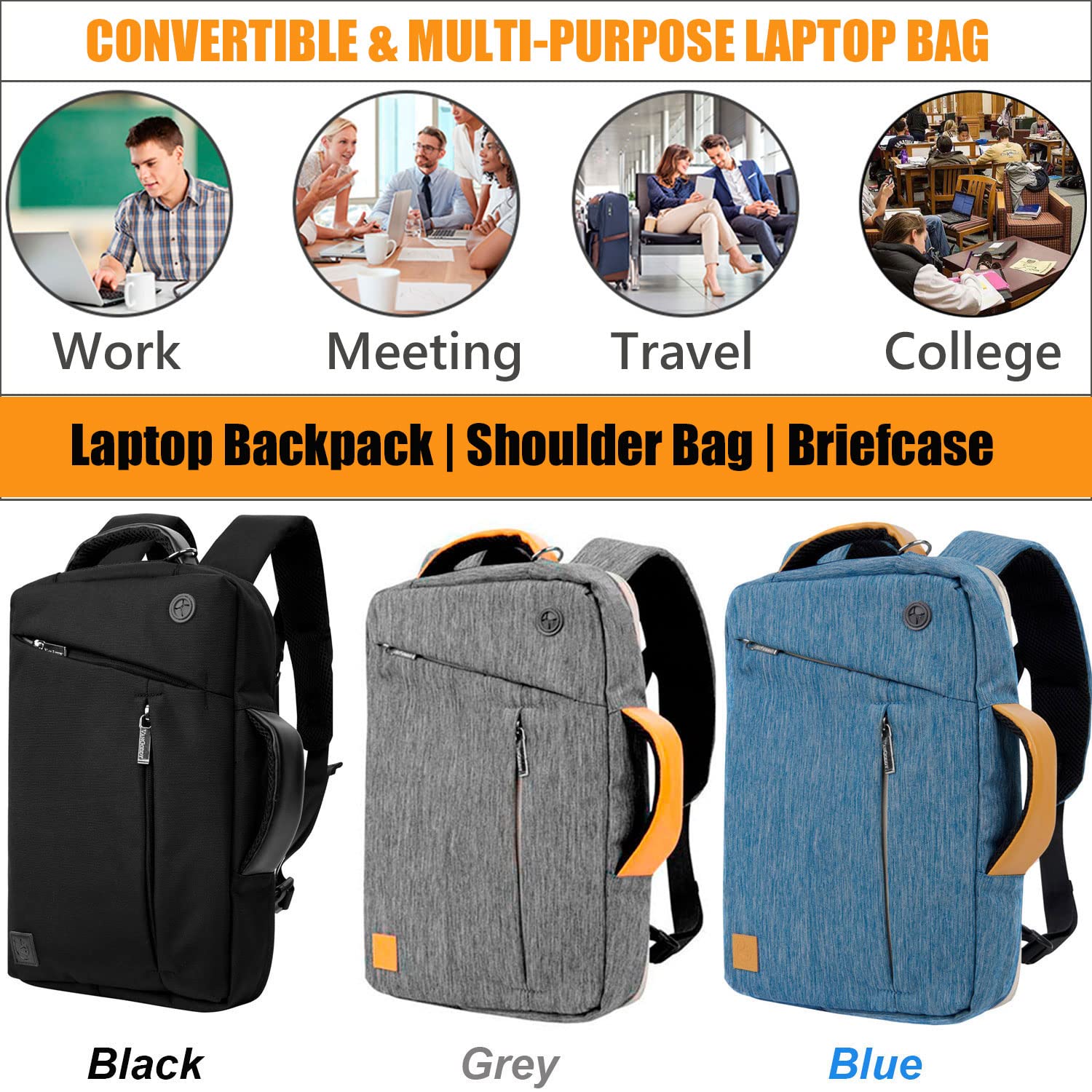 Laptop Shoulder Bag Convertible Backpack Messenger Bag 15 15.6 inch for Asus ROG Zephyrus G15, HP Pavilion 15.6, Dell XPS 15