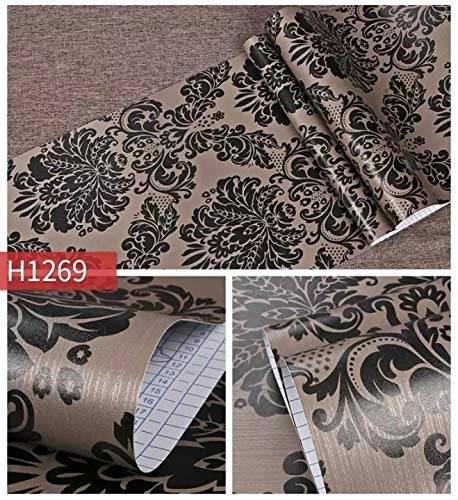 HOYOYO 17.8 x 118 Inches Shelf Liner Paper , Self-Adhesive Shelf Liner Dresser Drawer Paper Wall Sticker Home Decoration,Black Damask