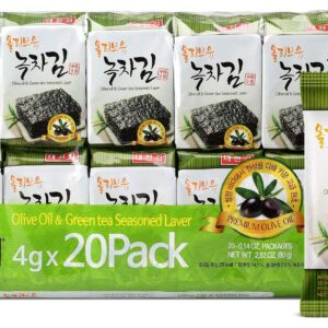 Daechun(Choi's1) Seaweed Snack, (Pack of 20), Original, Sea Salt, Green Tea Powder, Product of Korea