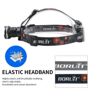 BORUIT RJ-2166 1000 Lumens LED Headlamp with White Light,3 Modes Adjustable Headlight Flashlight,IPX4 Waterproof Head Torch Perfect for Running, Camping, Hiking(Black)