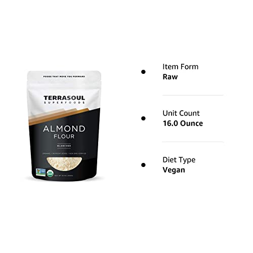 Terrasoul Superfoods Organic Almond Flour, 1 Lb - Fine Texture | Grain-Free | Gluten-Free | Perfect for Keto Baking