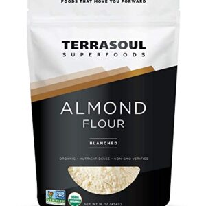 Terrasoul Superfoods Organic Almond Flour, 1 Lb - Fine Texture | Grain-Free | Gluten-Free | Perfect for Keto Baking