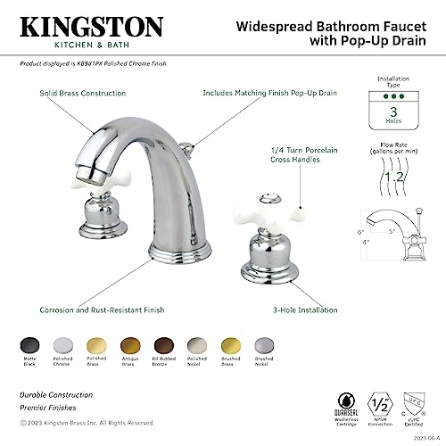 Kingston Brass KB987PXSB Victorian 2-Handle 8 in. Widespread Bathroom Faucet, Brushed Brass