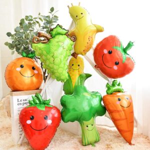 GIHOO 8pcs Fruit & Vegetable Aluminum foil Balloons for Party Decoration Fruit Birthday Aluminum Foil Helium Balloon for Summer Party Wedding Birthday Baby Shower Party Supplies