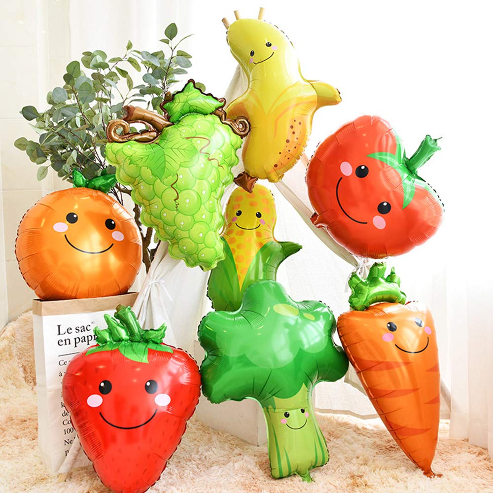 GIHOO 8pcs Fruit & Vegetable Aluminum foil Balloons for Party Decoration Fruit Birthday Aluminum Foil Helium Balloon for Summer Party Wedding Birthday Baby Shower Party Supplies