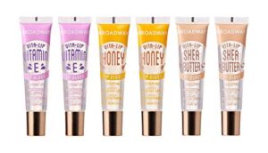 6 pack broadway vita-lip gloss 2 honey + 2 shea butter + 2 vitamin e oil by kiss cosmetics