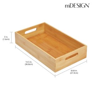 mDesign Wide Bamboo Kitchen Cabinet & Fridge Drawer Organizer Tray - Storage Bin with Handles for Cutlery, Serving Spoons, Cooking Utensils, Appliances - Echo Collection, Natural Wood