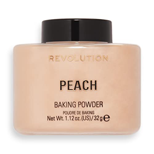 Makeup Revolution Loose Baking Powder, Make Up Setting Powder, Long Lasting Coverage, Reduces Shine, For Medium to Dark Skin Tones, Peach, 32g