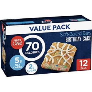 fiber one 70 calorie soft-baked bars, birthday cake, snack bars, 12 ct