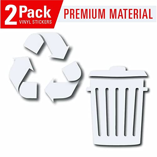 Recycle and Trash Sticker Logo Style Symbol to Organize Trash cans or Garbage containers and Bins - Contour Cut Decal Sticker (XSmall, White Glossy)