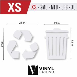 Recycle and Trash Sticker Logo Style Symbol to Organize Trash cans or Garbage containers and Bins - Contour Cut Decal Sticker (XSmall, White Glossy)