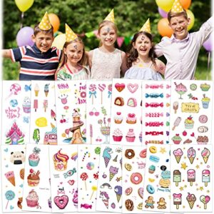 konsait 176pcs kids temporary tattoo, fake waterproof tattoo stickers for children girls candy lollipop ice cream sweet tattoos for birthday summer beach children's day gift party favors supplies