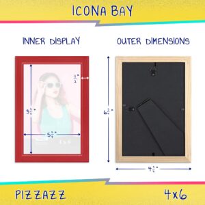 Icona Bay 4x6 Picture Frame, Red Colored Solid Wood Scandinavian Style Frame for Photo, Pizzazz Collection