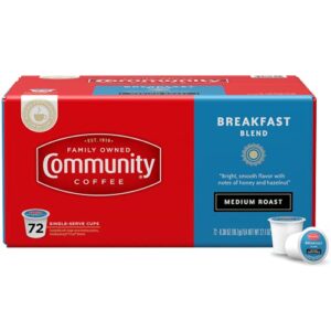 community coffee breakfast blend 72 count coffee pods, medium roast, compatible with keurig 2.0 k-cup brewers, 72 count (pack of 1)