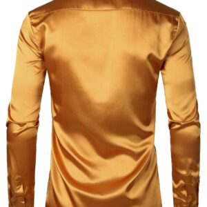 ZEROYAA Men's Luxury Shiny Silk Like Satin Button Up Dress Shirts ZLCL14-Gold Medium