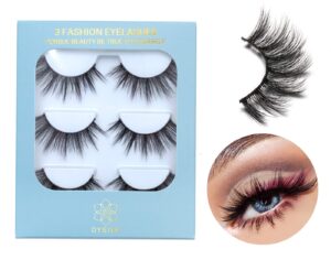 dysilk eyelashes mink lashes fluffy- cat eye lashes 3 pairs 6d mink lashes wispy eyelashes lashes that look like extensions lashes set reusable lashes pack eye lashes |001-0.7 inch