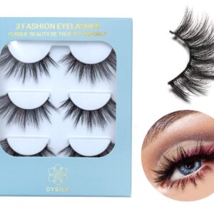 DYSILK Eyelashes Mink Lashes Fluffy- Cat Eye Lashes 3 Pairs 6D Mink Lashes Wispy Eyelashes Lashes That Look Like Extensions Lashes Set Reusable Lashes Pack Eye Lashes |001-0.7 inch