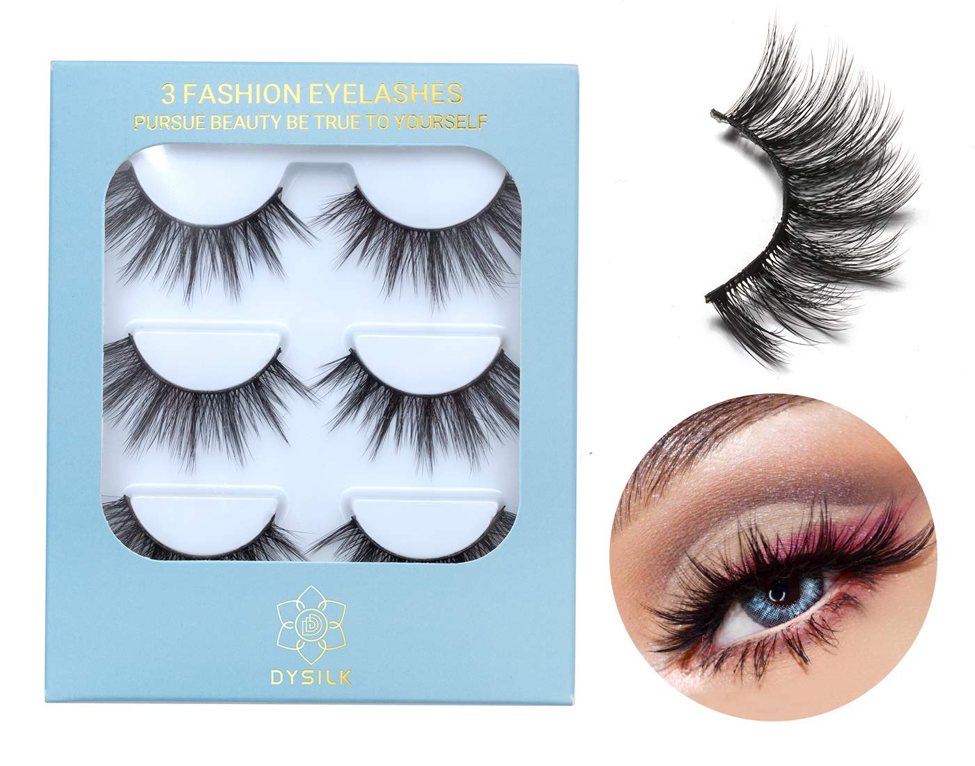 DYSILK Eyelashes Mink Lashes Fluffy- Cat Eye Lashes 3 Pairs 6D Mink Lashes Wispy Eyelashes Lashes That Look Like Extensions Lashes Set Reusable Lashes Pack Eye Lashes |001-0.7 inch