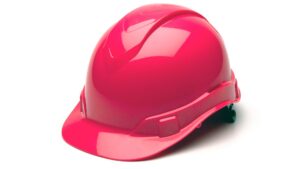 pyramex ridgeline cap style hard hat, 4-point ratchet suspension, hi-vis pink