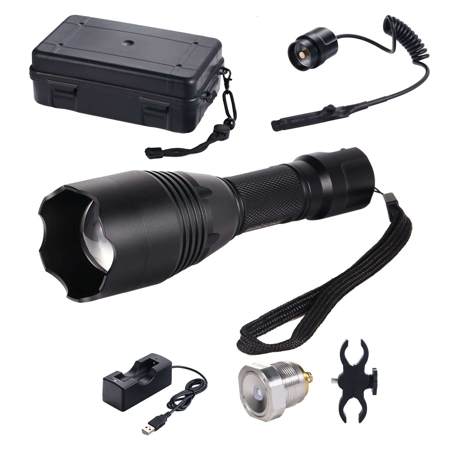 BIZOOM KL35 Hunting Flashlight Kit Zoomable Long Range Red Green LED Predator Light for Coyotes, Varmints