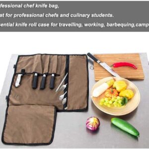 Chef’s Knife Roll, 5 Pockets Knife Bag,Waxed Canvas Roll Up Culinary Bag,Professional Cutlery Storage Case, Portable Knife Tool Roll Bag, Multi-Purpose Knife Cover For Cooking, Camping (Coffee)