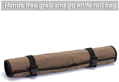 Chef’s Knife Roll, 5 Pockets Knife Bag,Waxed Canvas Roll Up Culinary Bag,Professional Cutlery Storage Case, Portable Knife Tool Roll Bag, Multi-Purpose Knife Cover For Cooking, Camping (Coffee)