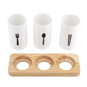 Oak Wooden Base Chopsticks Holder Cutlery Storage Box Drain Rack Knife Organizer Kitchen Tools with Bamboo Wood Base