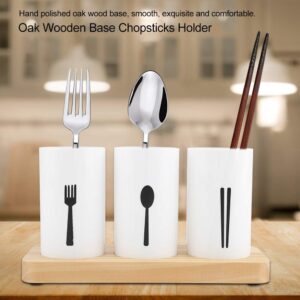 Oak Wooden Base Chopsticks Holder Cutlery Storage Box Drain Rack Knife Organizer Kitchen Tools with Bamboo Wood Base