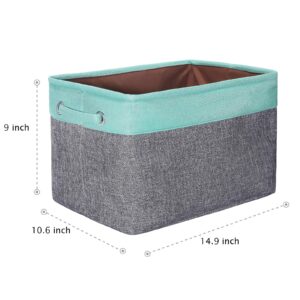 HOKEMP Large Foldable Storage Bins [3-Pack] -14.9 x 10.6 x 9 inch Storage Basket Collapsible Durable Organizer Bin with Carry Handles for Nursery, Home Closet, Toys, Towels, Laundry (Teal)