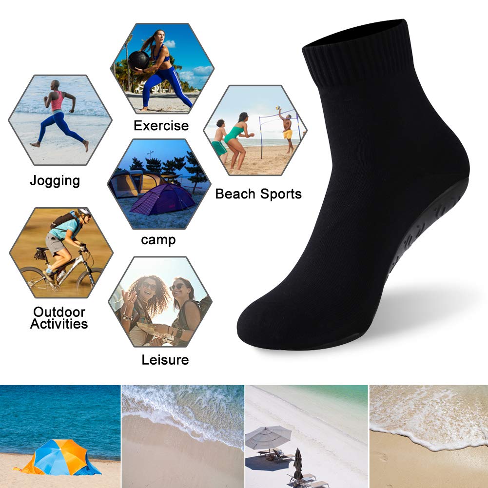 RANDY SUN Womens and Mens Barefoot Quick-Dry Socks, Not Waterproof Sand Shoes for Sim Racing Beach Swim Surf Yoga Jogging Aerobics Exercise(1 Pair Black Ankle L)