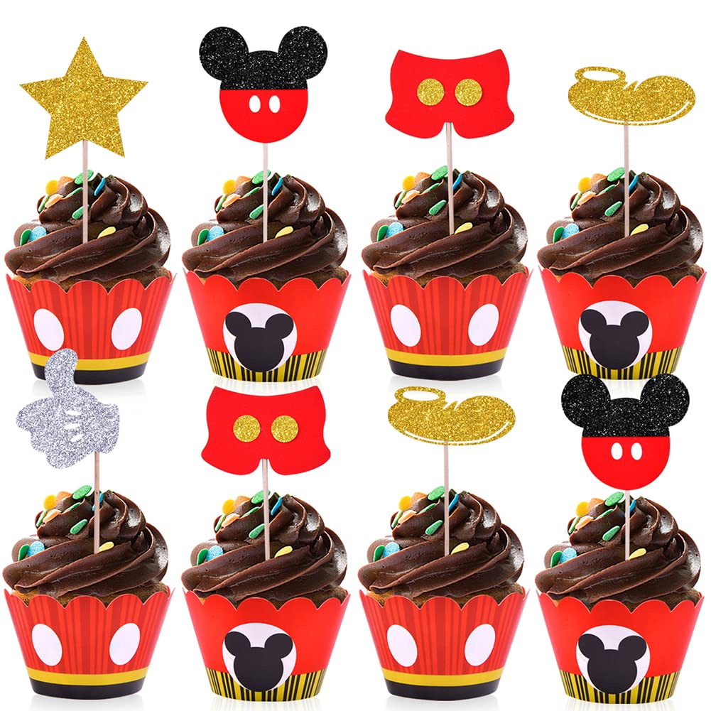 Mickey Cupcake Toppers Wrappers Kids Birthday Micky Party Supplies-25 Topper 25 Wrappers