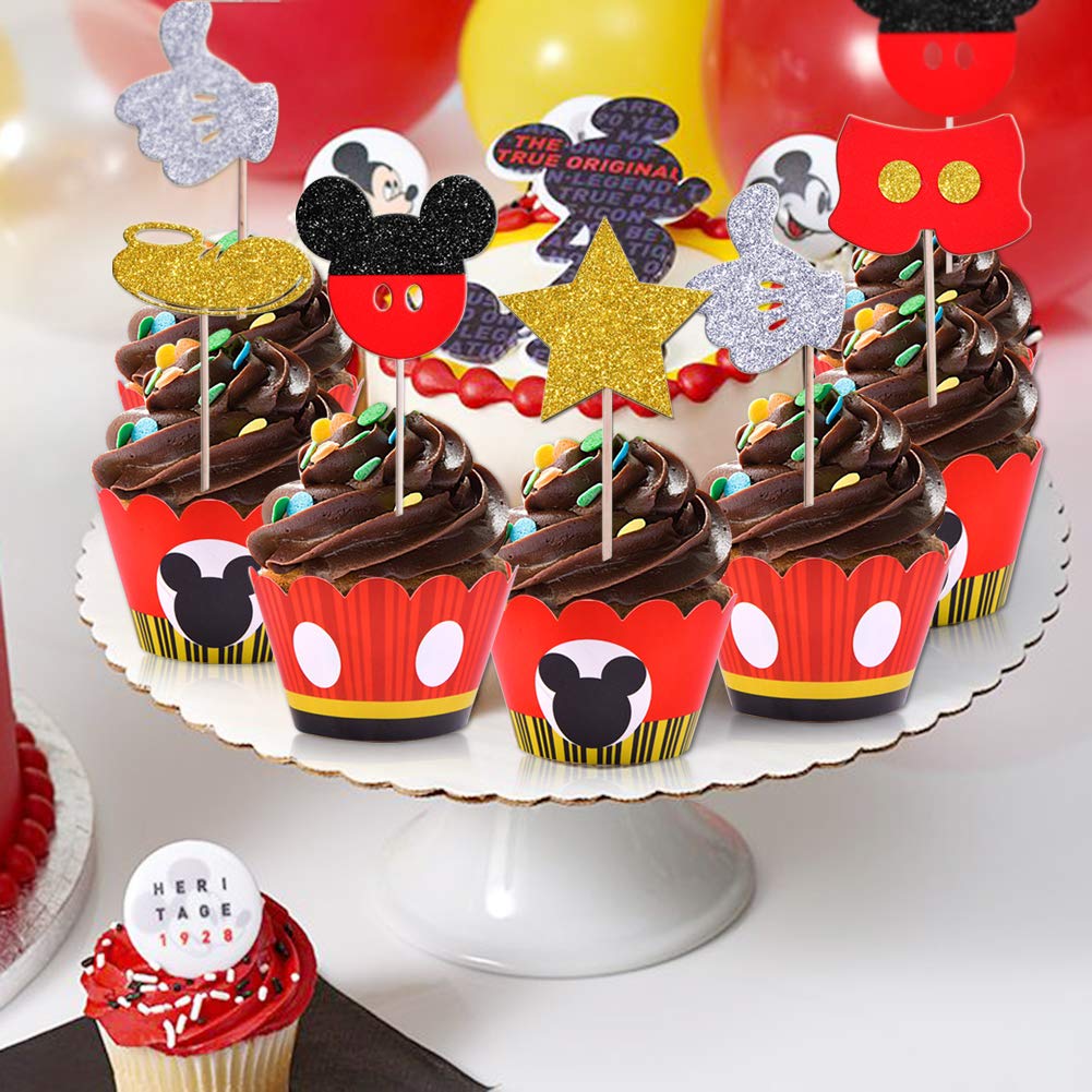 Mickey Cupcake Toppers Wrappers Kids Birthday Micky Party Supplies-25 Topper 25 Wrappers