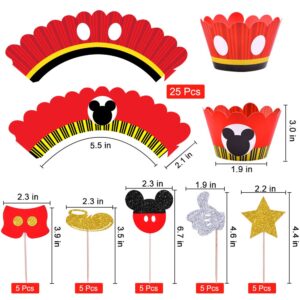 Mickey Cupcake Toppers Wrappers Kids Birthday Micky Party Supplies-25 Topper 25 Wrappers