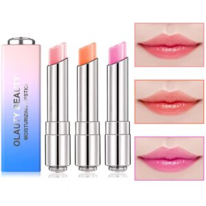 firstfly pack of 3 crystal jelly lipstick, long lasting nutritious lip balm lips moisturizer magic temperature color change lip gloss (3 pack)