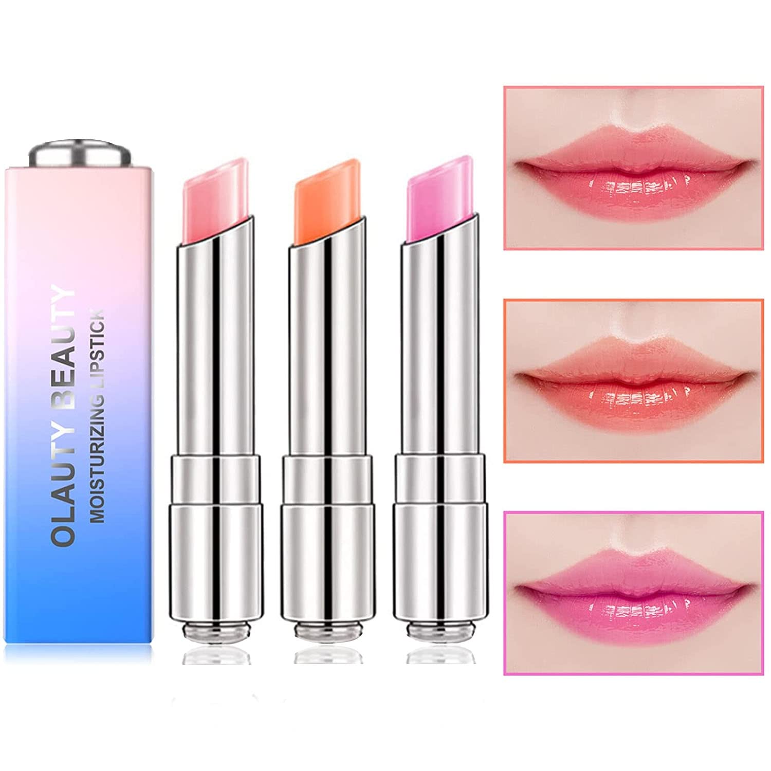 firstfly Pack of 3 Crystal Jelly Lipstick, Long Lasting Nutritious Lip Balm Lips Moisturizer Magic Temperature Color Change Lip Gloss (3 Pack)