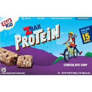 CLIF Kid Zbar Protein - Chocolate Chip - Crispy Whole Grain Snack Bars - Made with Organic Oats - Non-GMO - 5g Protein - 1.27 oz. (15 Pack)