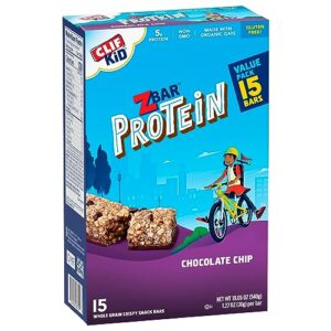 CLIF Kid Zbar Protein - Chocolate Chip - Crispy Whole Grain Snack Bars - Made with Organic Oats - Non-GMO - 5g Protein - 1.27 oz. (15 Pack)