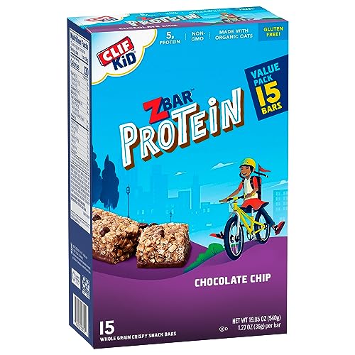 CLIF Kid Zbar Protein - Chocolate Chip - Crispy Whole Grain Snack Bars - Made with Organic Oats - Non-GMO - 5g Protein - 1.27 oz. (15 Pack)