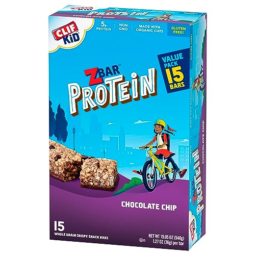 CLIF Kid Zbar Protein - Chocolate Chip - Crispy Whole Grain Snack Bars - Made with Organic Oats - Non-GMO - 5g Protein - 1.27 oz. (15 Pack)