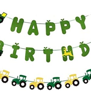 Green Tractor Birthday Banner Set with Tractor Garland Banner for Tractor Farm Themed Birthday Party Supplies Decorations