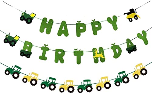 Green Tractor Birthday Banner Set with Tractor Garland Banner for Tractor Farm Themed Birthday Party Supplies Decorations