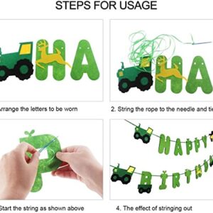 Green Tractor Birthday Banner Set with Tractor Garland Banner for Tractor Farm Themed Birthday Party Supplies Decorations