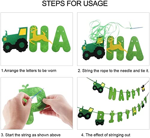 Green Tractor Birthday Banner Set with Tractor Garland Banner for Tractor Farm Themed Birthday Party Supplies Decorations