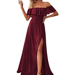 Ever-Pretty Women's Off The Shoulder Bridesmaid Dresses Side Split Beach Maxi Formal Dress Burgundy US16