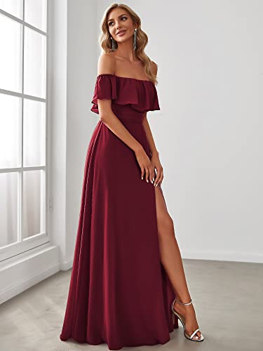 Ever-Pretty Women's Off The Shoulder Bridesmaid Dresses Side Split Beach Maxi Formal Dress Burgundy US16