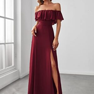 Ever-Pretty Women's Off The Shoulder Bridesmaid Dresses Side Split Beach Maxi Formal Dress Burgundy US16