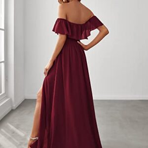 Ever-Pretty Women's Off The Shoulder Bridesmaid Dresses Side Split Beach Maxi Formal Dress Burgundy US16