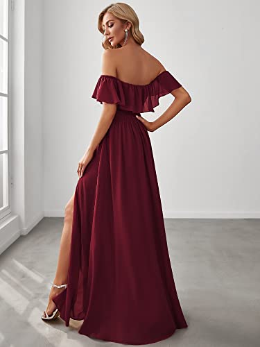 Ever-Pretty Women's Off The Shoulder Bridesmaid Dresses Side Split Beach Maxi Formal Dress Burgundy US16