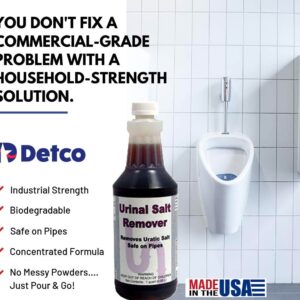 Detco Urinal Salt Remover Concentrate - Safe on Pipes and Plumbing, Odor Control, Cleans Rust, Scale, and Uratic Salt Build-Up, 1 Quart